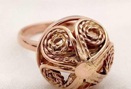 Золотое кольцо объемное шар ажурный цветок