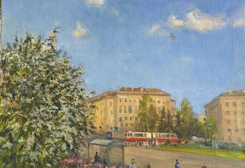 Картина маслом на холсте «Светлановская площадь»