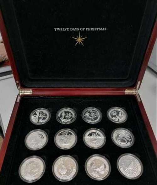 Набор из 12-ти серебряных монет 12 дней Рождества
