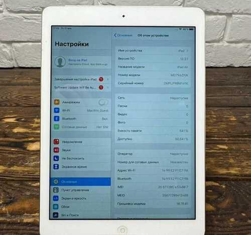 Apple iPad Air 1 64gb Silver Wi-Fi   SIM