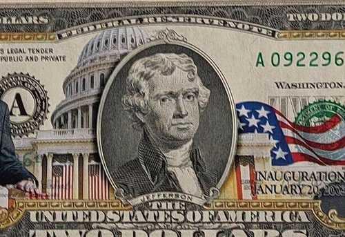Банкнота: 2 доллара, обама, цветная фотопечать