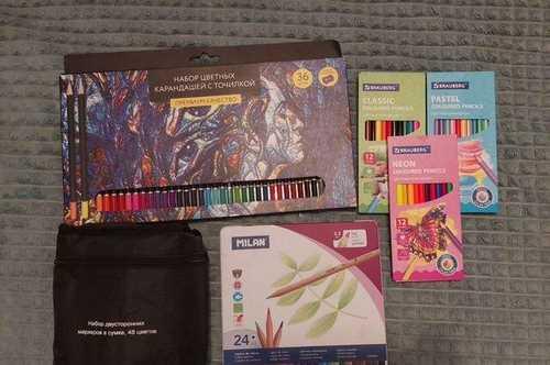 Наборы цветных карандашей и маркеры