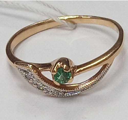Золотое кольцо с бриллиантами и изумрудом размер 1