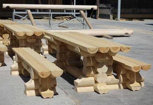 Сруб стола с лавками из бревна для Бани