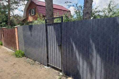 Забор, ворота откатные, калитка профлист "Графит"