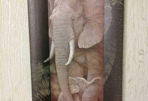 Картина на дереве Слониха со слоном