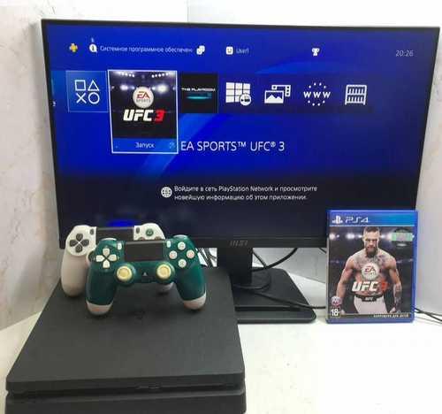 Sony Playstation 4 slim 1тб   2 джойстика   UFC 3