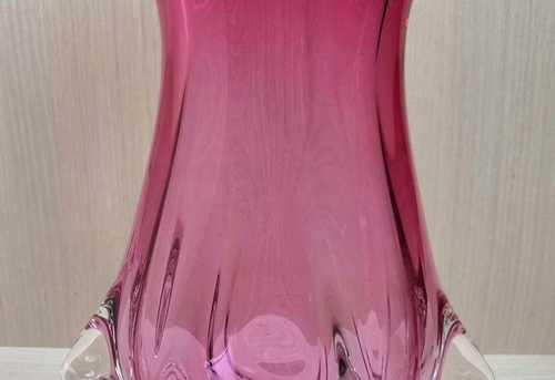 Ваза розовый тюльпан хрусталь марганец 25 см люкс