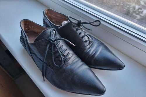 Женские чёрные кожаные туфли ботинки Alba 37