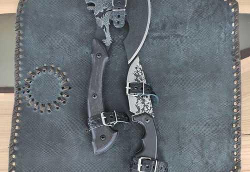 Скрутка кожаная набор Топор Волк + нож Акула
