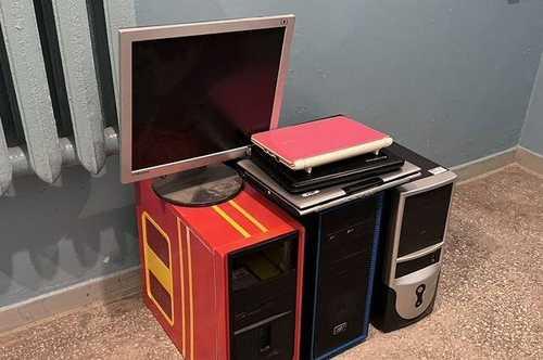 3 ноутбука, компьютер, монитор, 2 корпуса
