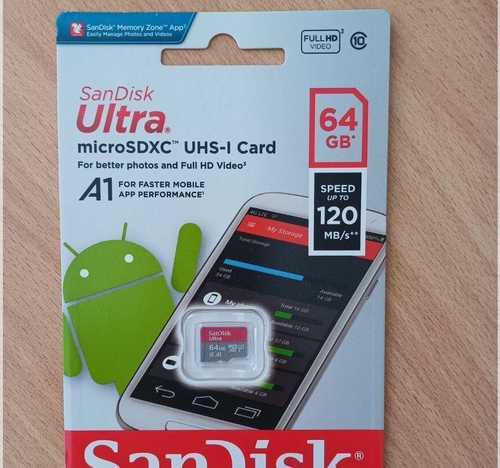 Карта памяти microsd SanDisk 64 гб