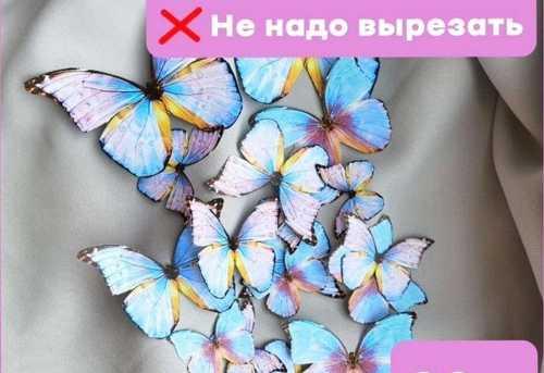 Бабочки для букета вырезанные 60шт Голубые розовые