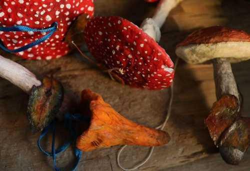 Ватные елочные игрушки разные грибы новый год
