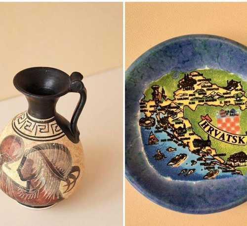 Тарелка сувенирная Хорватия и ваза греция