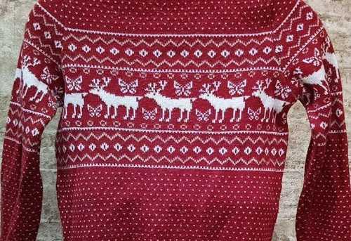 Красный свитер с оленями детский