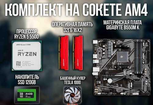 Комплект AM4 ryzen/32GB/B550M/SSD/башня