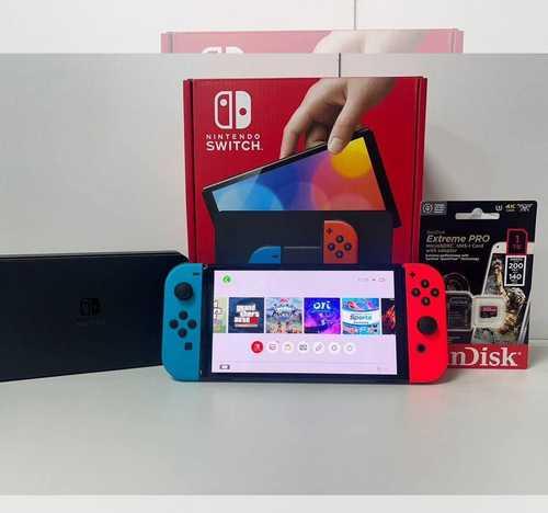 Nintendo Switch Oled Neon прошитая 1tb