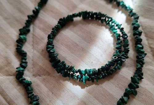 Ожерелье и браслет из натуральго малахита