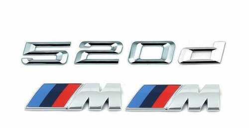 Комплект: шильдик BMW 520d + M-performance хром