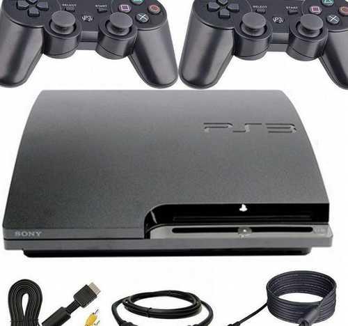 Sony PlayStation 3 Slim, 320 ГБ, Прошитая, 2 геймпада