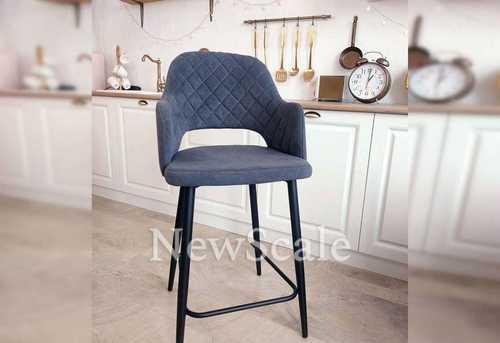 Барный стул-кресло с подлокотниками мягкий велюр