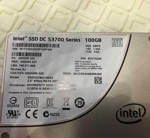 Intel SSD 100Gb S3700 ssdsc2BA100G3 SATA3 MLC 2,5