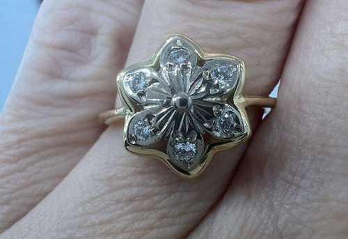 Золотое кольцо звездочка с бриллиантами 750пр СССР