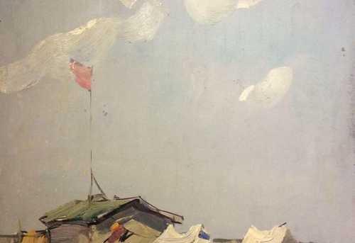 Советская картина. Палатки в полевом стане. 1956 г