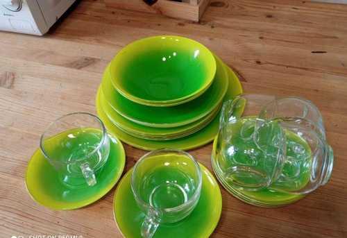 Luminarc Fizz зелёный, чайный сервиз, тарелки