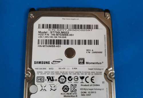 Жёсткий диск 2.5" SATA 750Gb Samsung ST750LM022