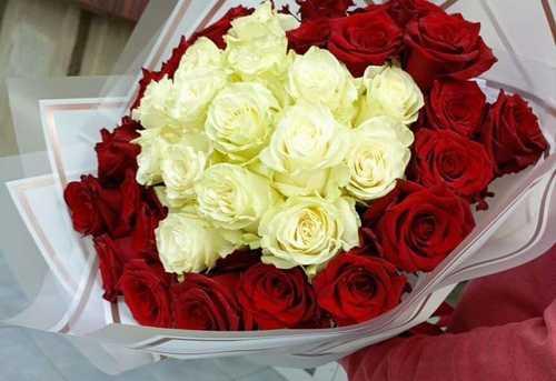 Роза красная и белая / цветы с доставкой