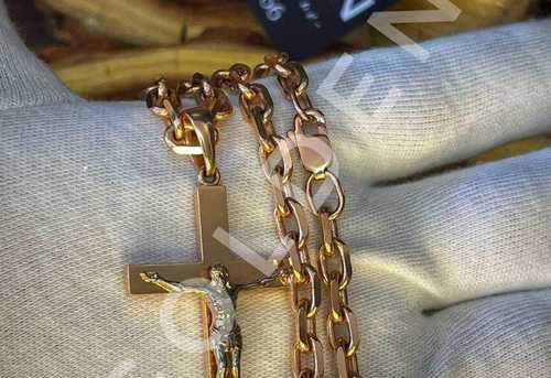 Золотой крест на цепи «Якорь» 585