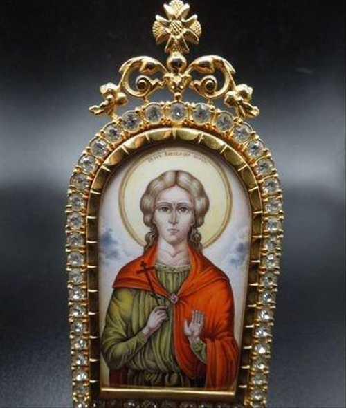 Икона Св.Александр финифть эмали настольная