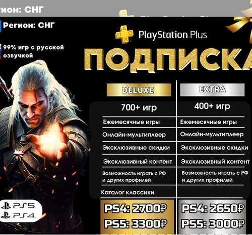 Подписка Ps Plus deluxe extra 12 месяцев регион сн