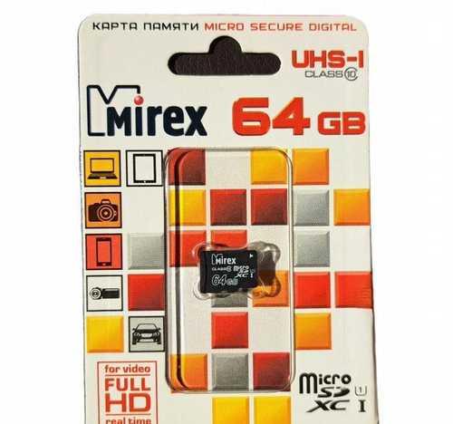 Карта памяти micro SD 64GB Mirex UHS-I Class 10 бе