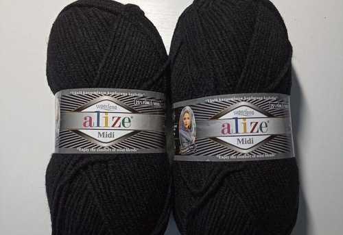 Пряжа черная superlana alize midi, ализе миди №60