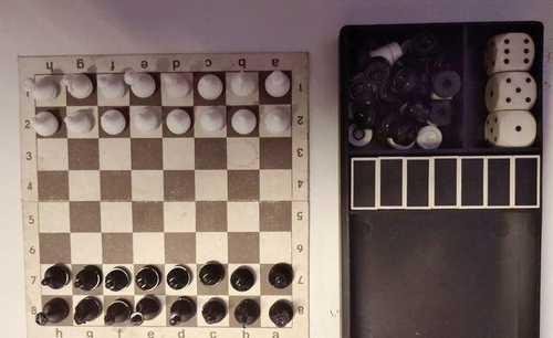 Дорожный набор Шахматы/Шашки/Домино 14х8 см винтаж