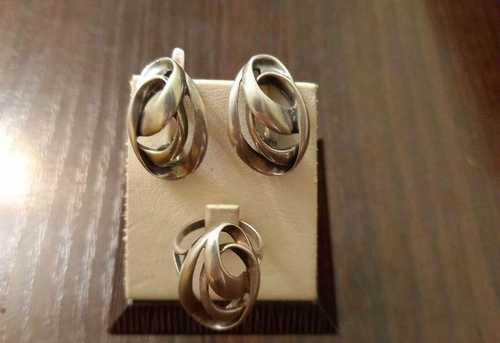 Комплект серебро серьги и кольцо