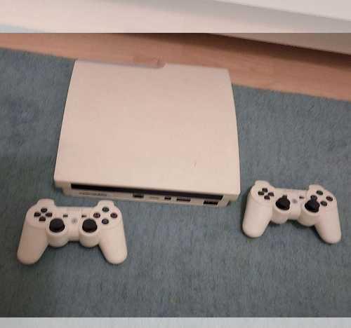 Sony playstation 3 slim, белая, 2 джойстика