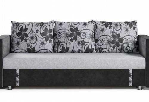Диван-кровать "Каприз" цветы на сером фоне