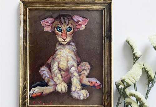 Ориентальный котенок картина маслом кот 24х29см
