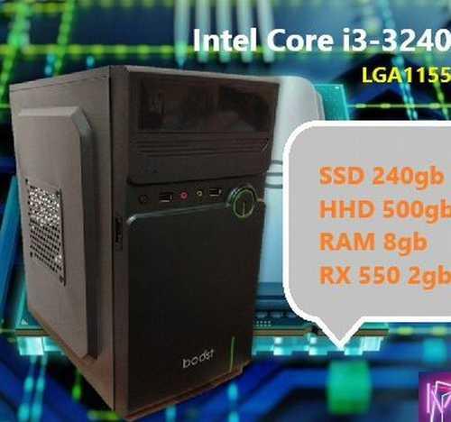 Компьютер i3-3240/8gb/SSD240gb/hdd500gb/RX550 2gb