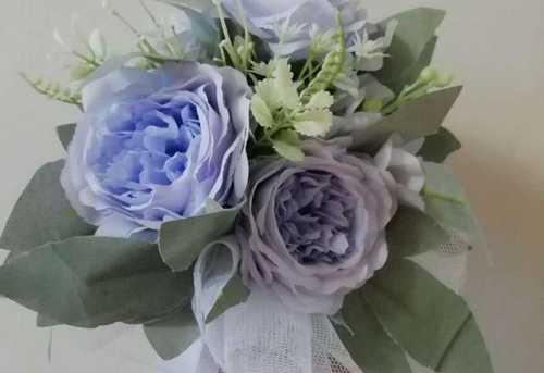 Букет из тканевых голубых роз