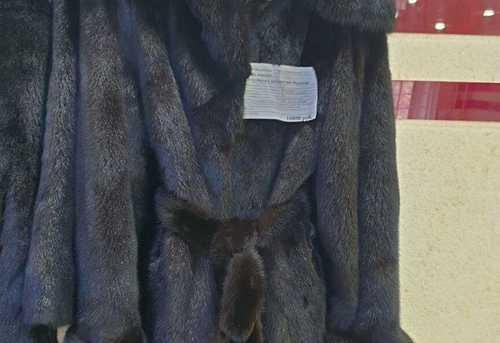 Шуба норковая коричневая, 46 размер, 90 см длина