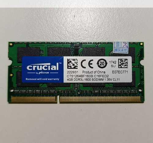 Оперативная память Crucial sodimm DDR3L 4Gb