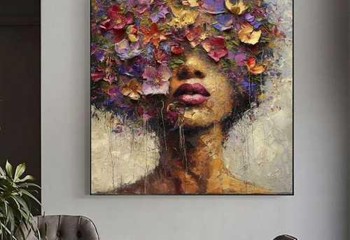 Фактурная картина Абстракция Девушка с цветами