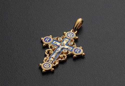Православный крест серебряный "Распятие, Процветши