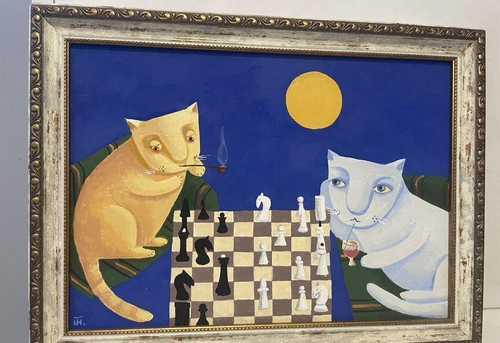 Картина "Коты шахматисты" 30х40