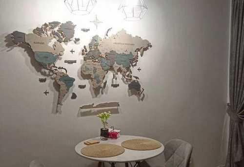 Карта Мира из дерева на стену